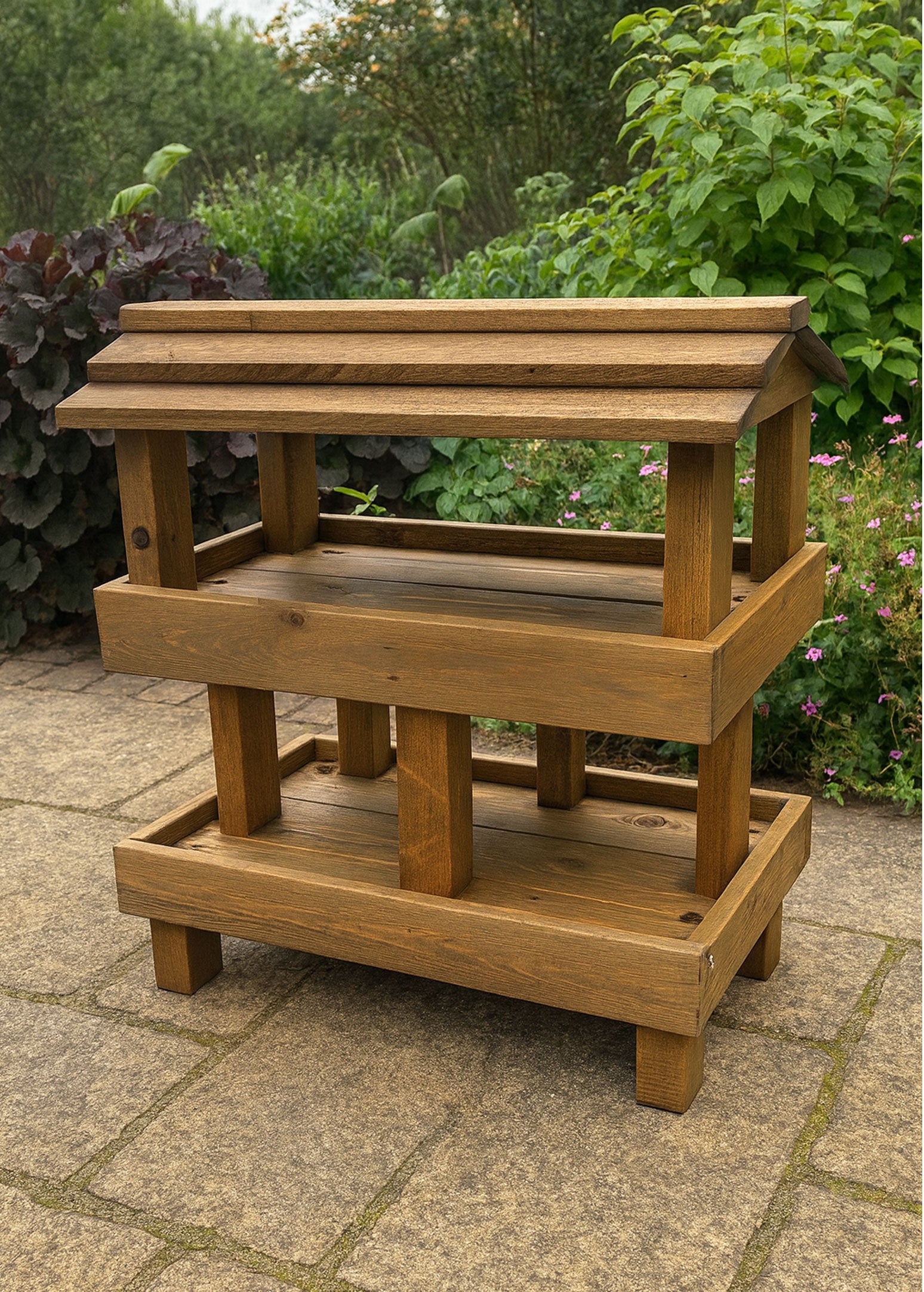 Wooden Wild Bird Feeder Table - Large 2 Tier Ground Bird Feeding Stati ...