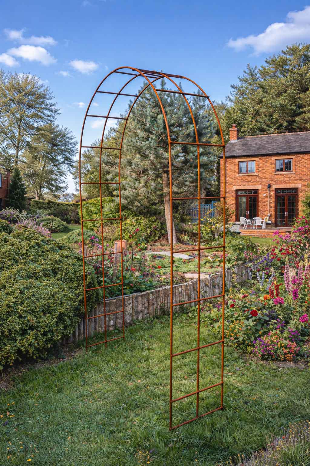 Outdoor Steel Garden Arch Natural Rust - Metal Plant Climbing Arch ...