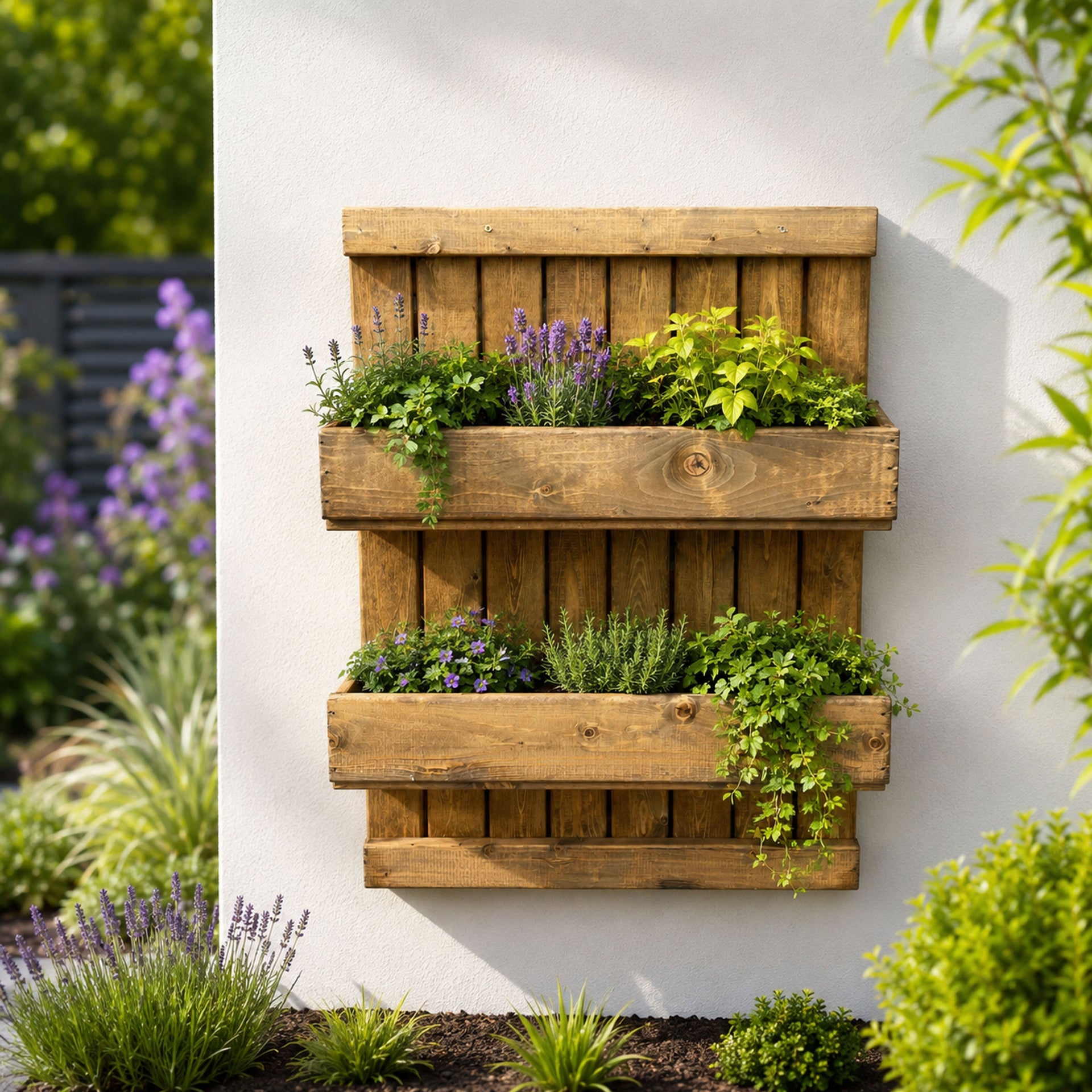 Wooden Herb Planter with Trellis Wall Mounted Raised Flower Box for Pa ...